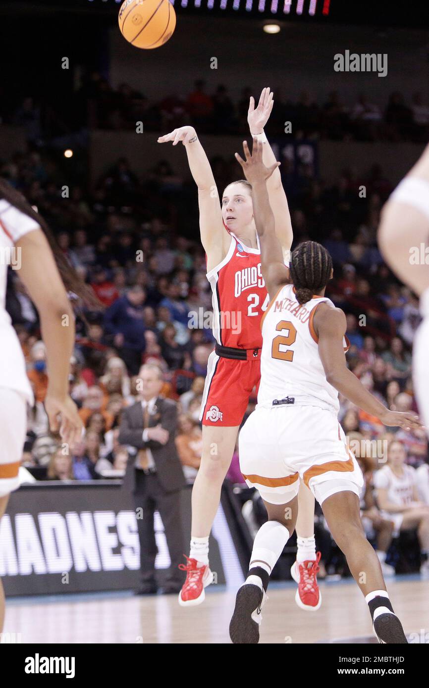 Ohio State guard Taylor Mikesell (24) shoots over ]Texas guard Aliyah ...
