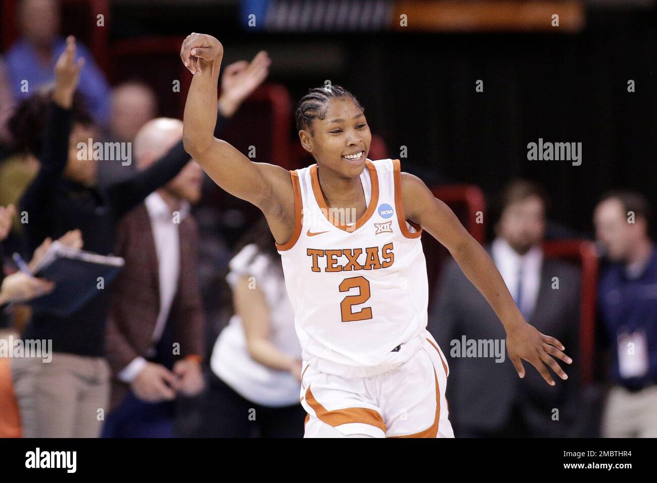 Texas guard Aliyah Matharu reacts during a college basketball game in ...