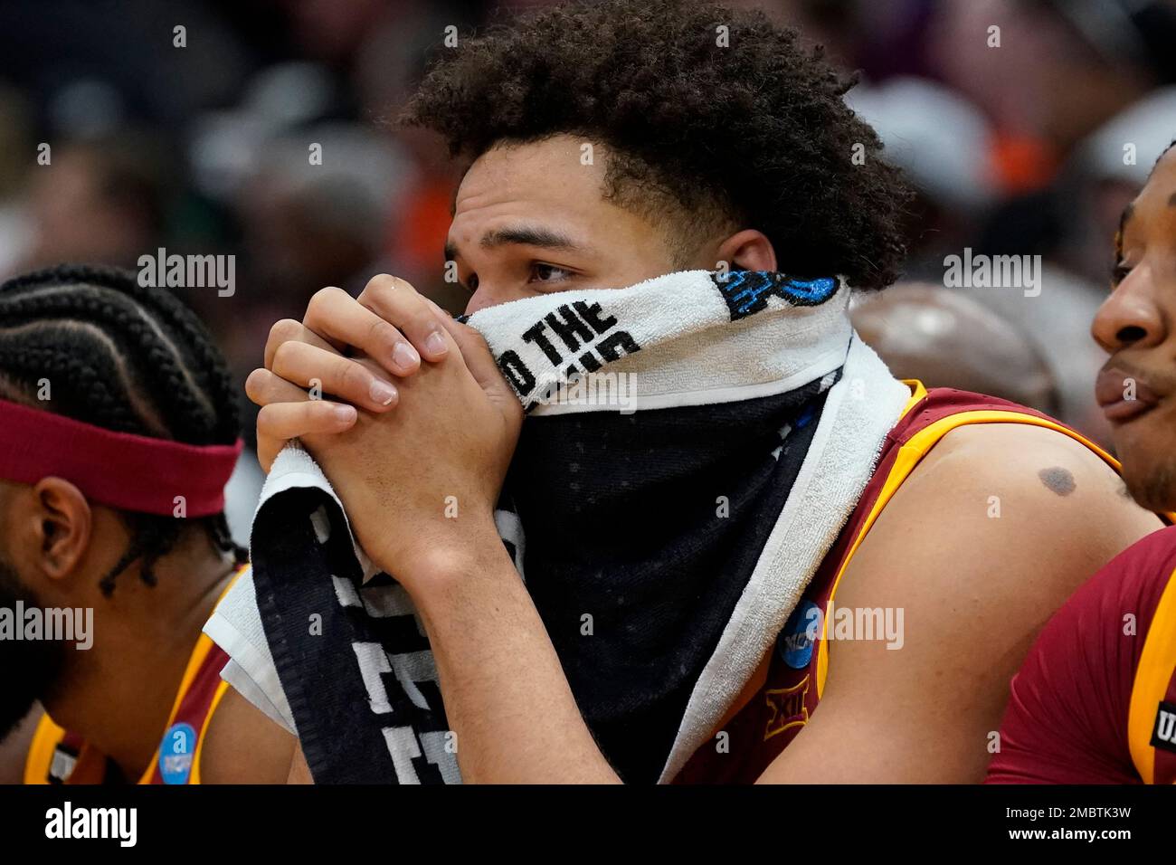 Iowa State's George Conditt IV watches from the bench during the second ...