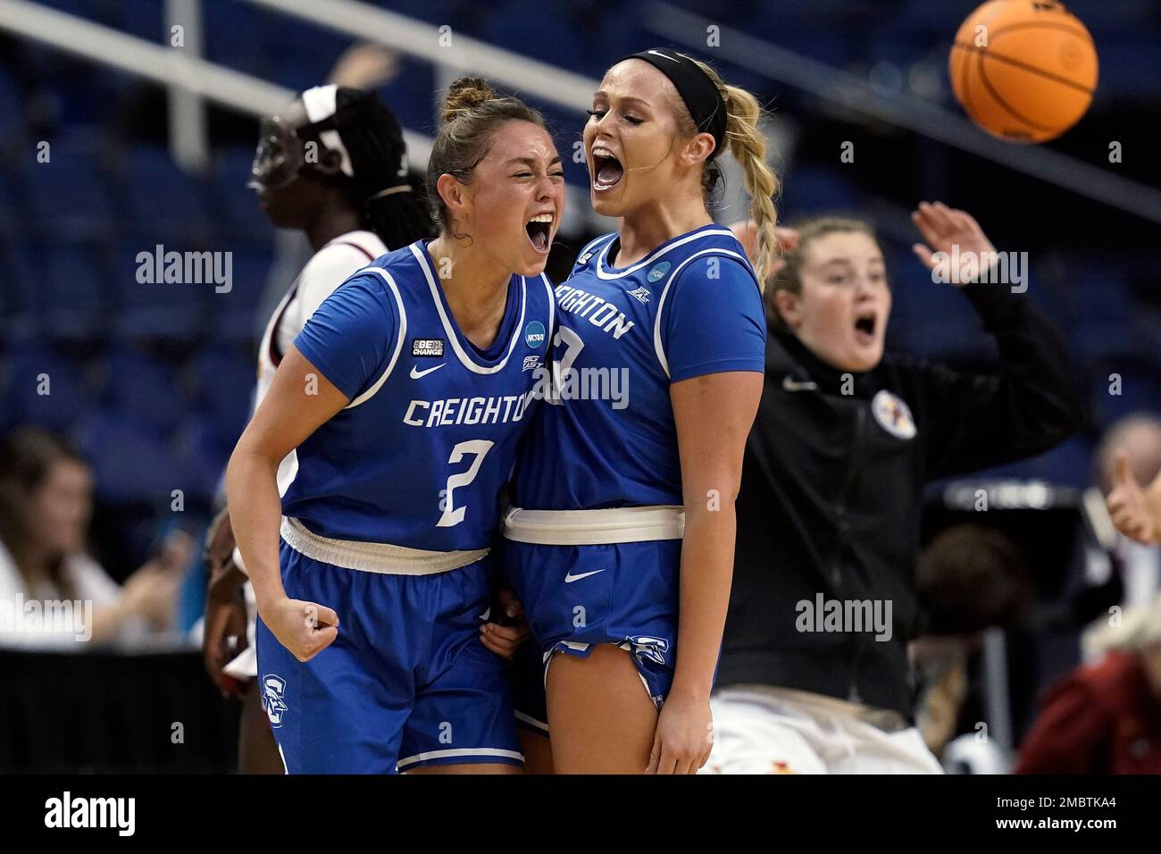 Creighton guard Tatum Rembao (2) and guard Payton Brotzki (33) react ...