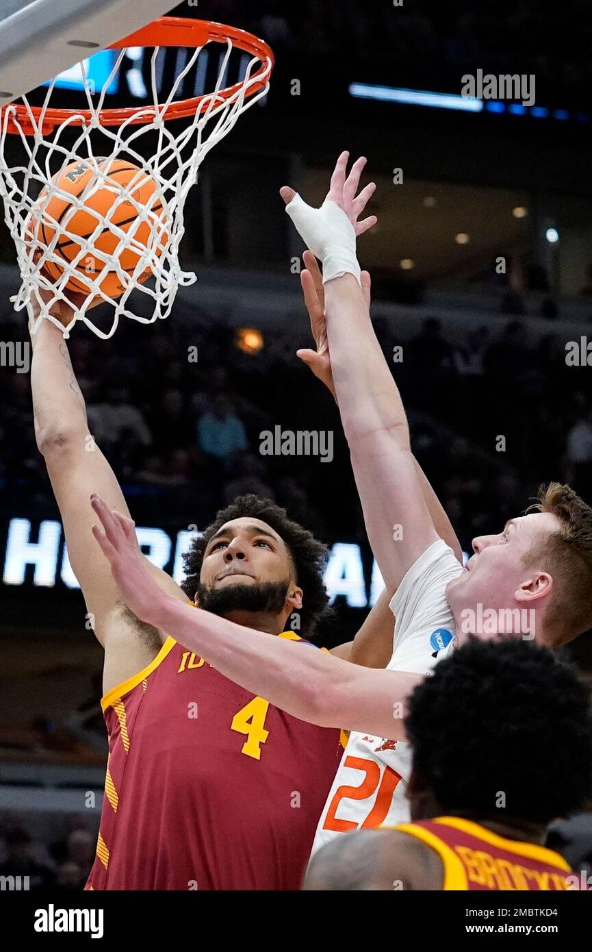Iowa State's George Conditt IV shoots over Miami's Sam Waardenburg ...