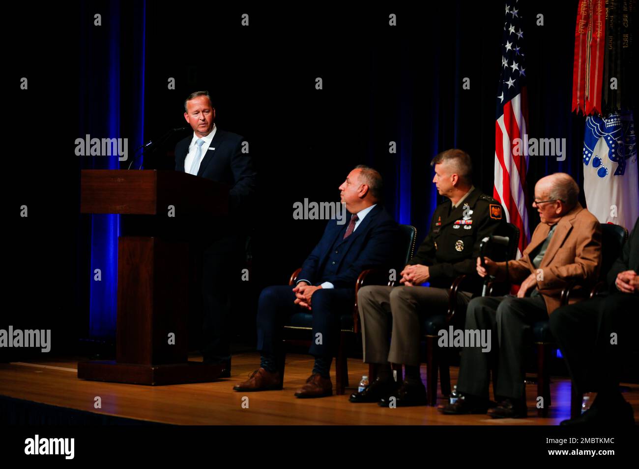 Steve duMont, CEO of GM Defense, delivers remarks during the Employer ...