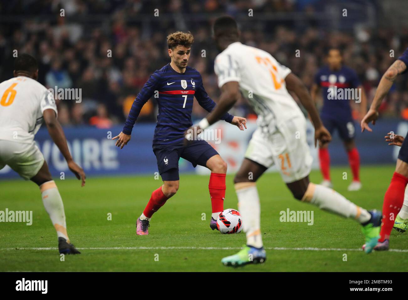 France's Antoine Griezmann controls the ball during an international ...