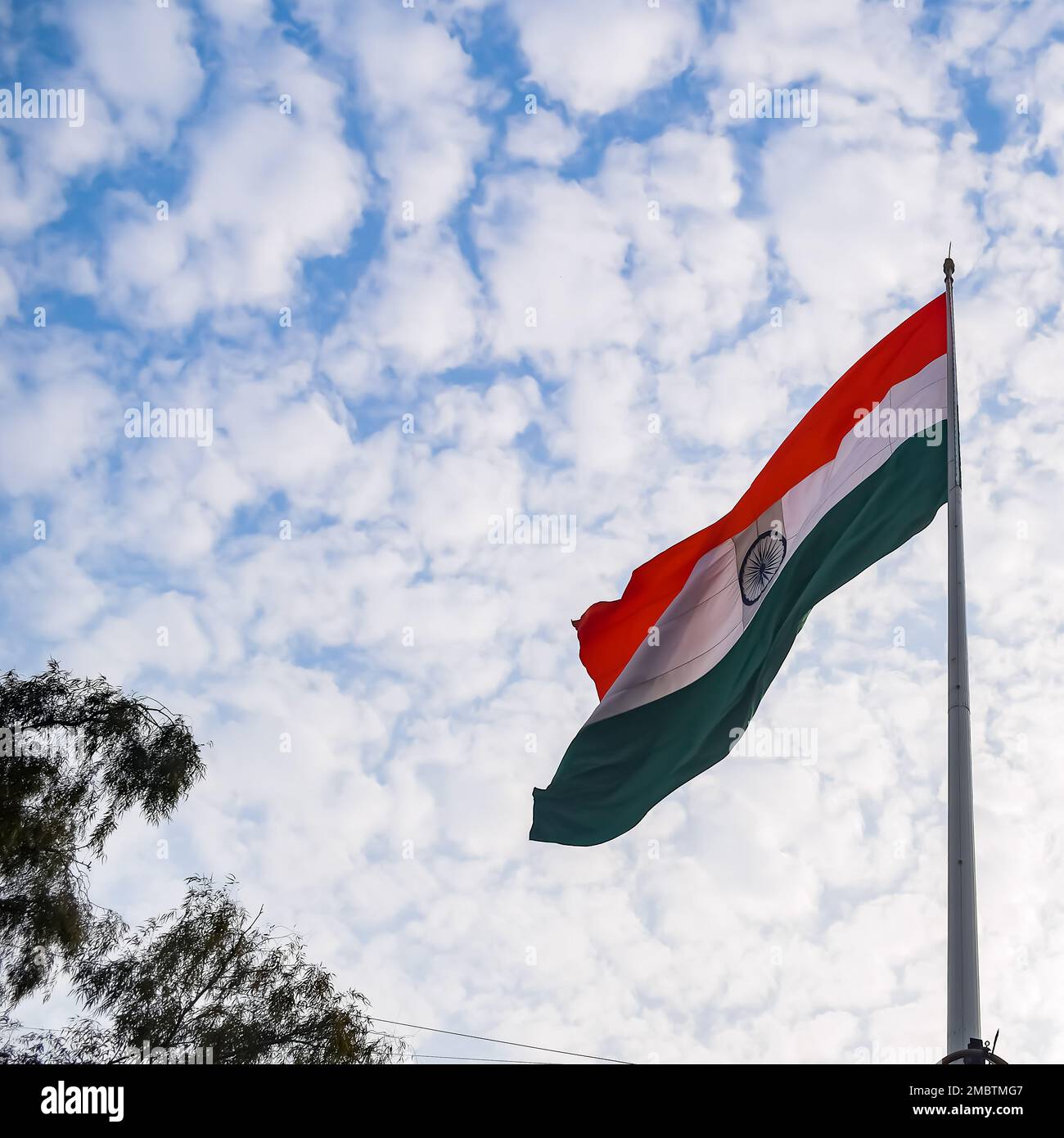 India flag flying high at Connaught Place with pride in blue sky, India ...