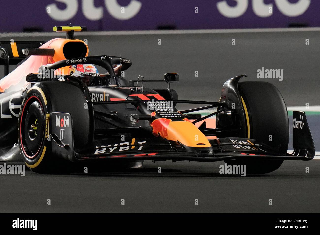 Red Bull driver Sergio Perez of Mexico steers his car during practice for the Formula One Grand ...
