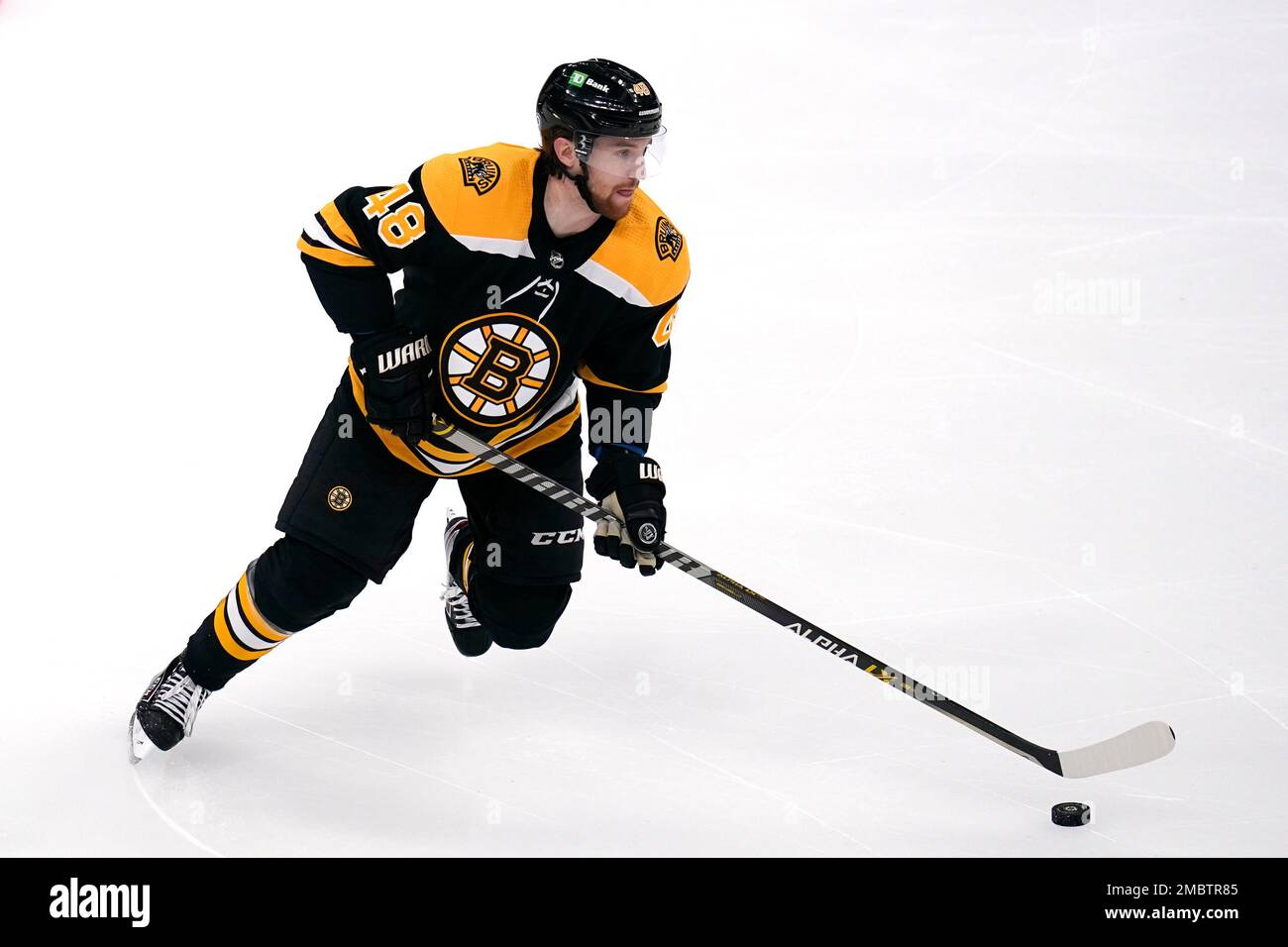 Boston Bruins defenseman Matt Grzelcyk (48) during an NHL hockey game, Thursday, March 24, 2022 ...