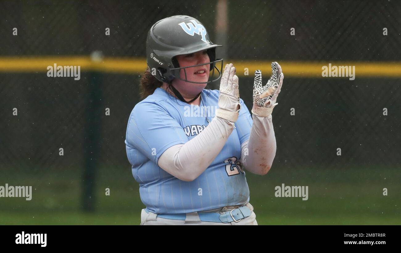 Warner Pacific's Kameron Farmer reacts during an NCAA softball game against Portland State on ...