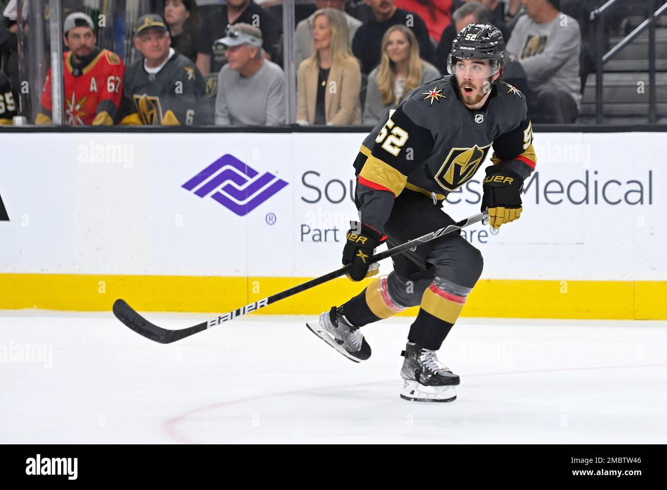 Vegas Golden Knights defenseman Dylan Coghlan (52) skates against the ...