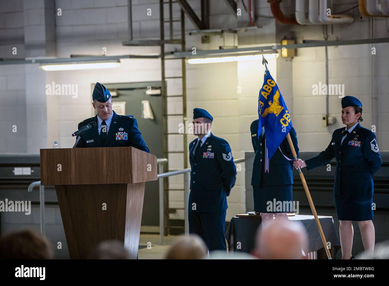U.S. Air Force Maj. Kevin Mckinley, left, 423d Civil Engineer Squadron ...