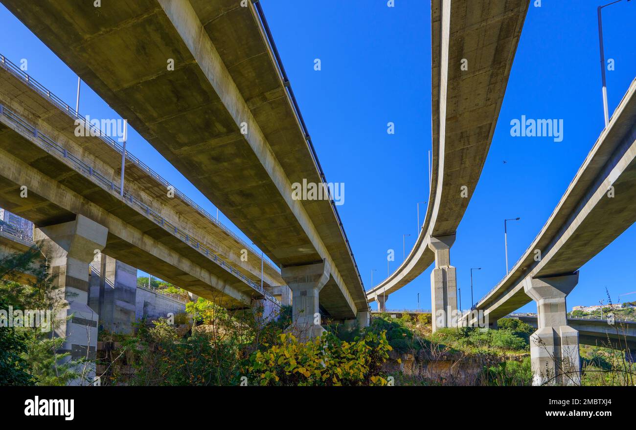 View of an overhead highway interchange, of the Carmel Tunnels, over ...