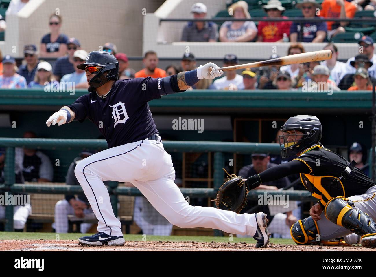 Detroit Tigers' Javier Baez bats against the Pittsburgh Pirates in a ...