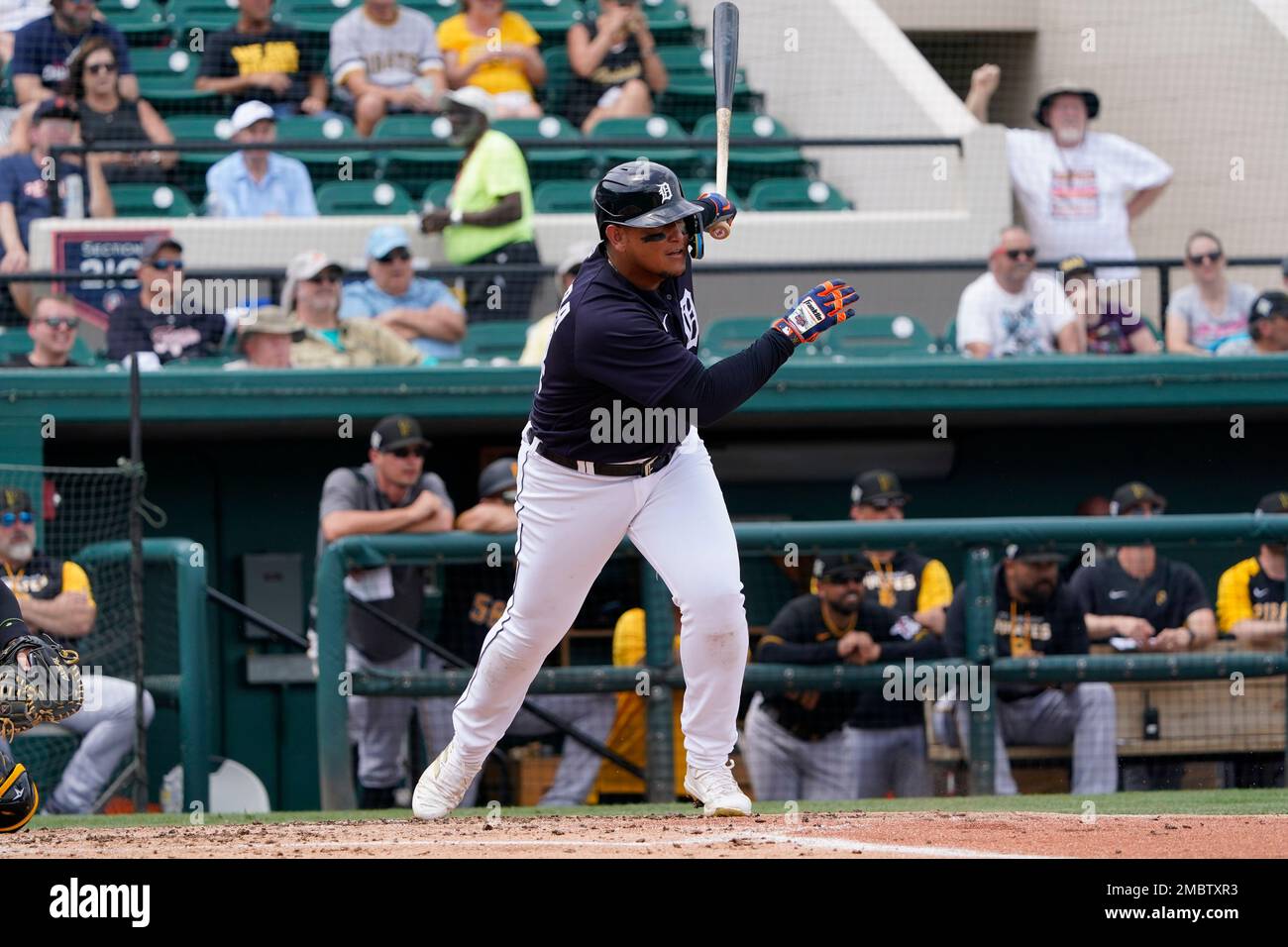 Detroit Tigers' Miguel Cabrera bats against the Pittsburgh Pirates in a ...
