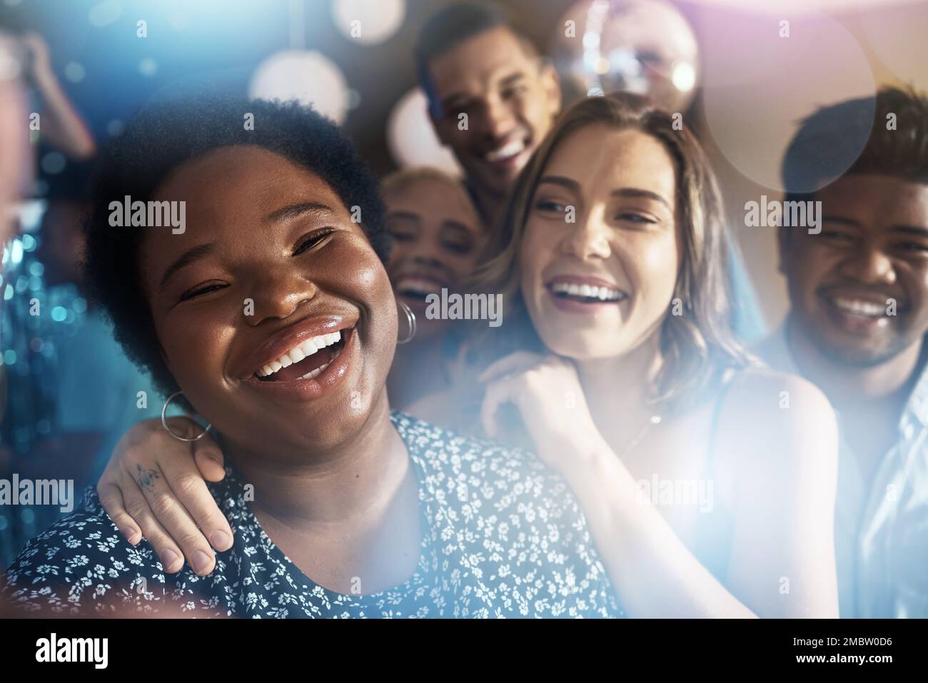 Happy people, portrait or phone selfie on party dance floor in ...