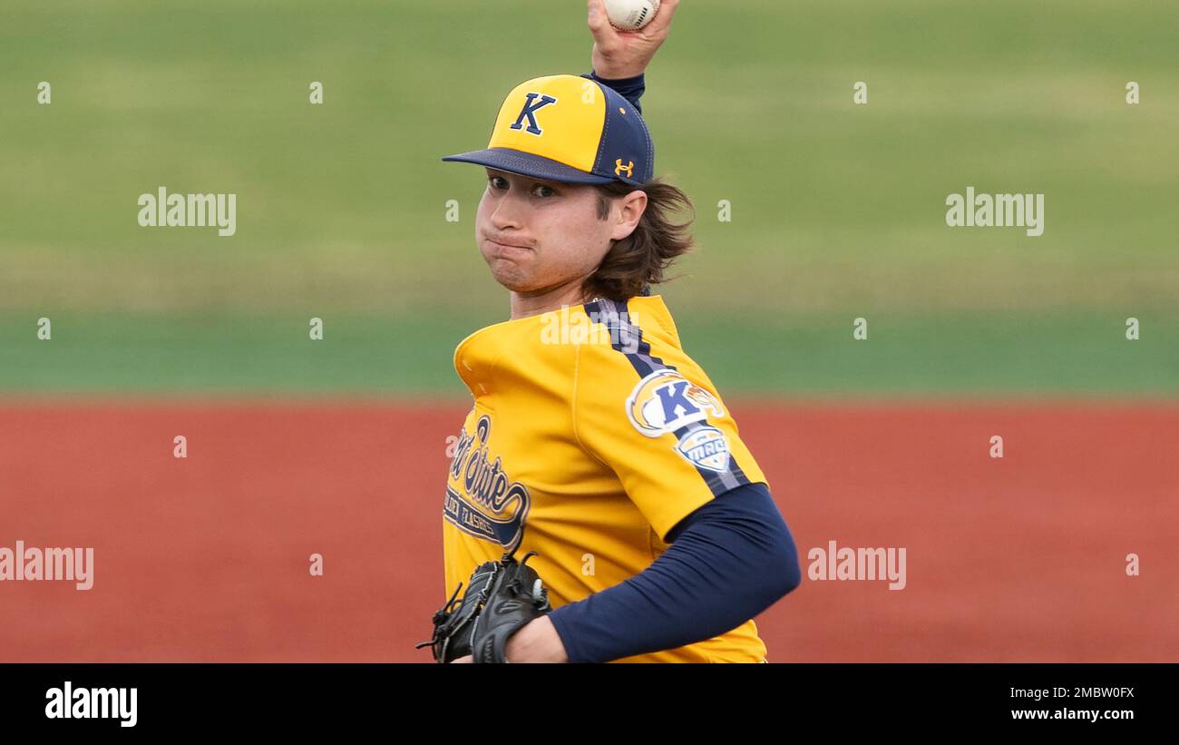 Kent State pitcher Grant Vera (1) pitches during an NCAA baseball game ...