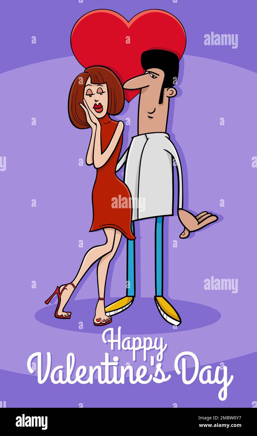 Valentines Day Greeting Card Cartoon Illustration With Comic Couple In