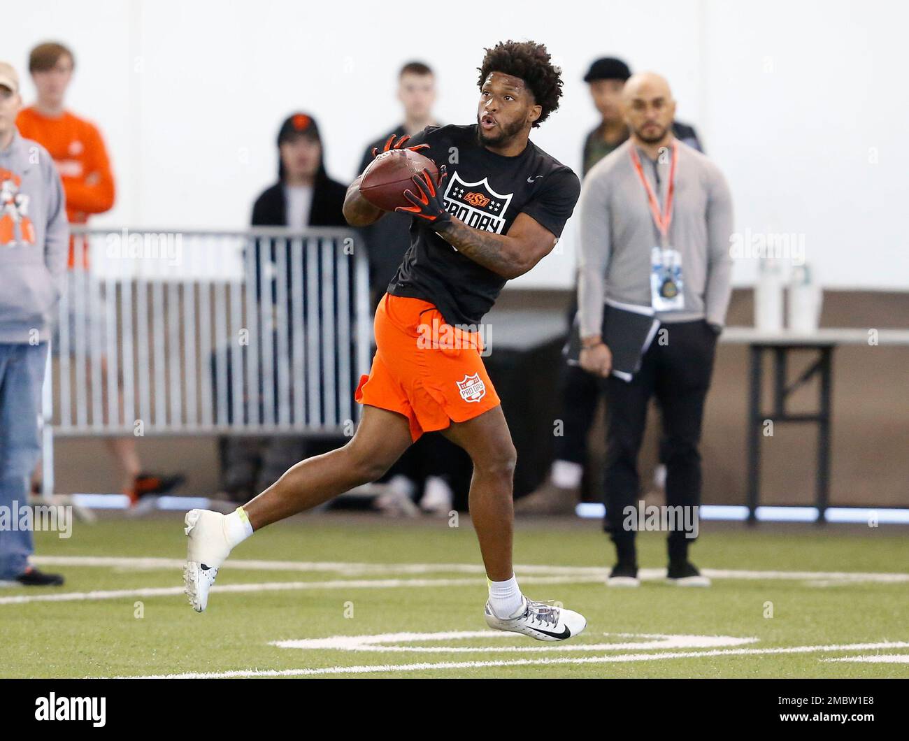 LD Brown runs a football drill during Oklahoma State Pro Day in ...