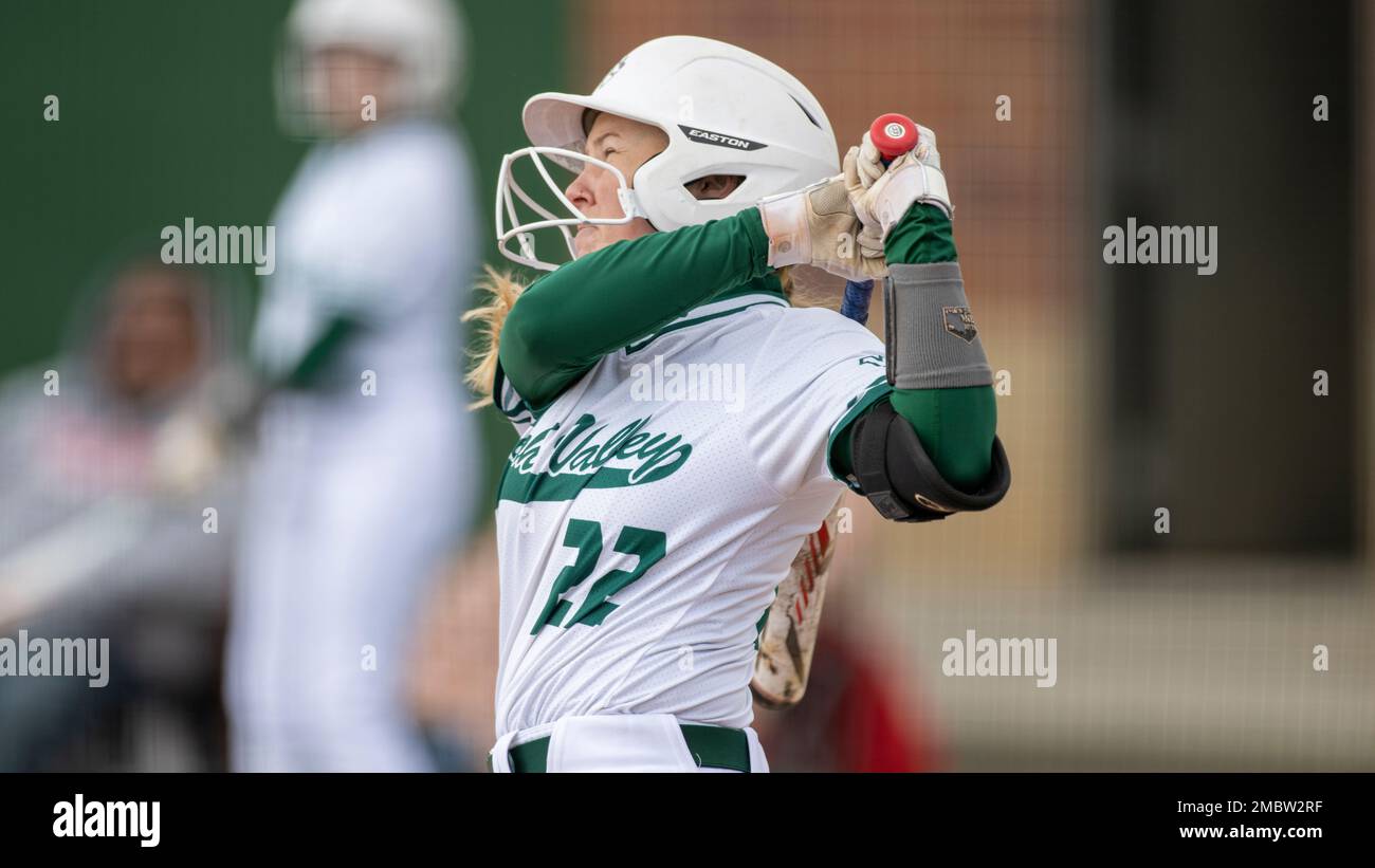 Utah Valley infielder Kyla Hardy (22) bats during an NCAA softball game ...