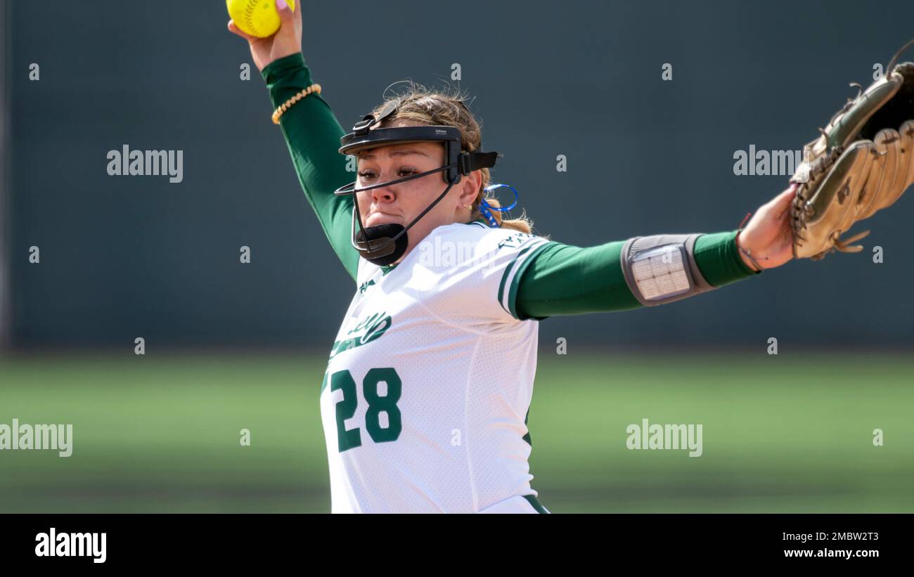 Utah Valley starting pitcher Brooke Carter (28) throws the ball during ...