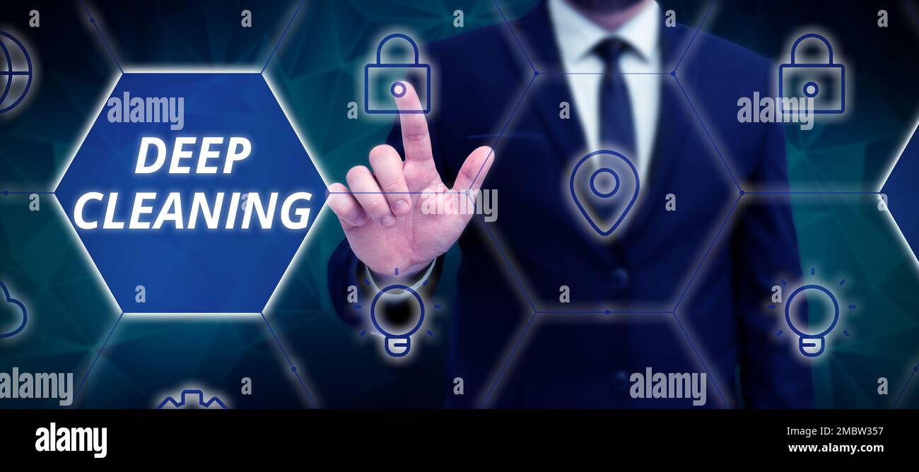 Text showing inspiration Deep Cleaning. Business idea an act of ...