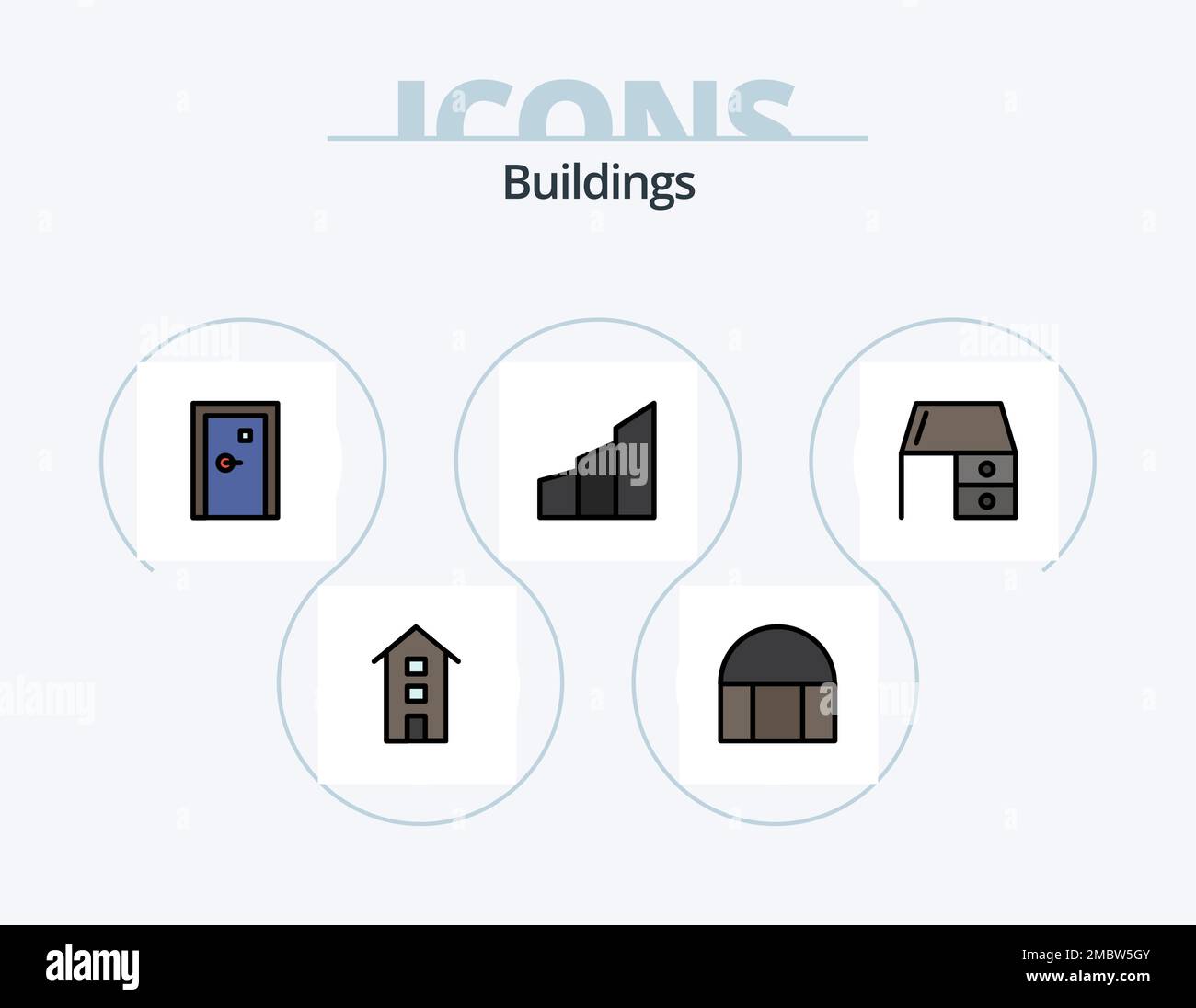 Buildings Line Filled Icon Pack 5 Icon Design. exit. buildings. shop ...