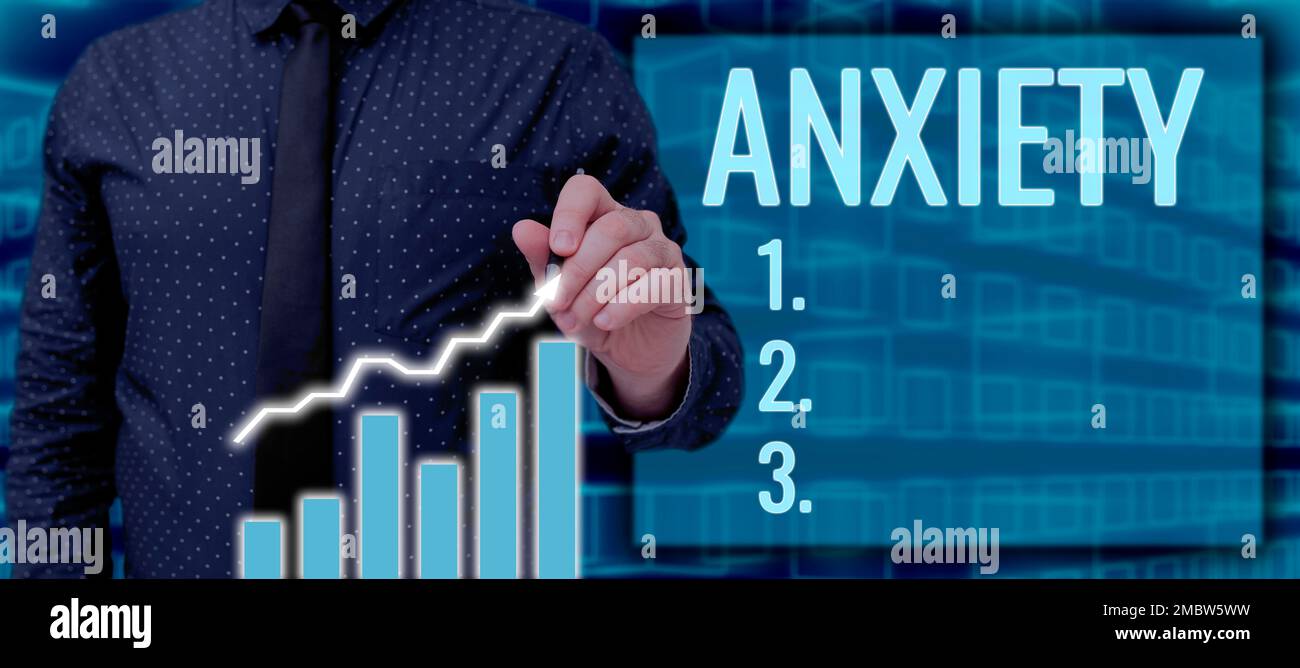 Text caption presenting Anxiety. Business approach Excessive uneasiness ...