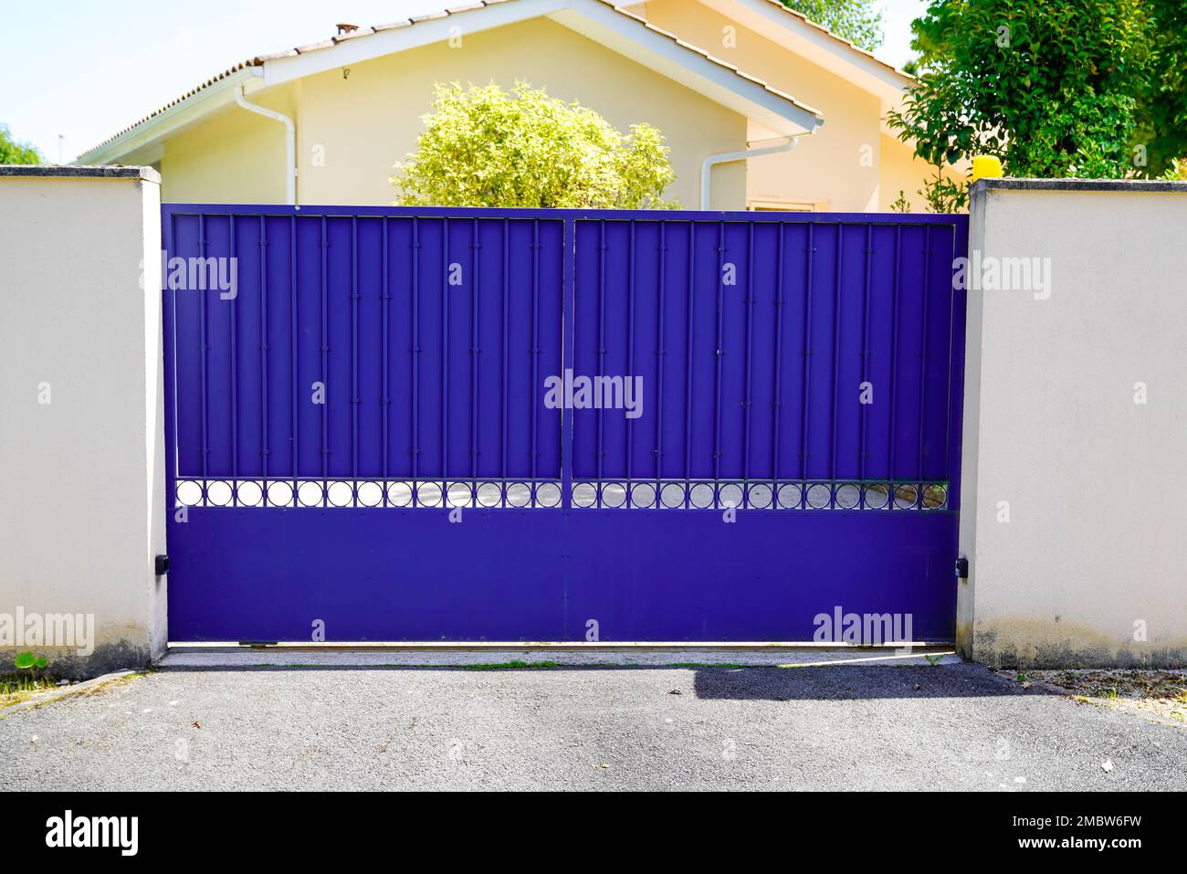 classic blue door metal home gate at entrance of house portal garden ...