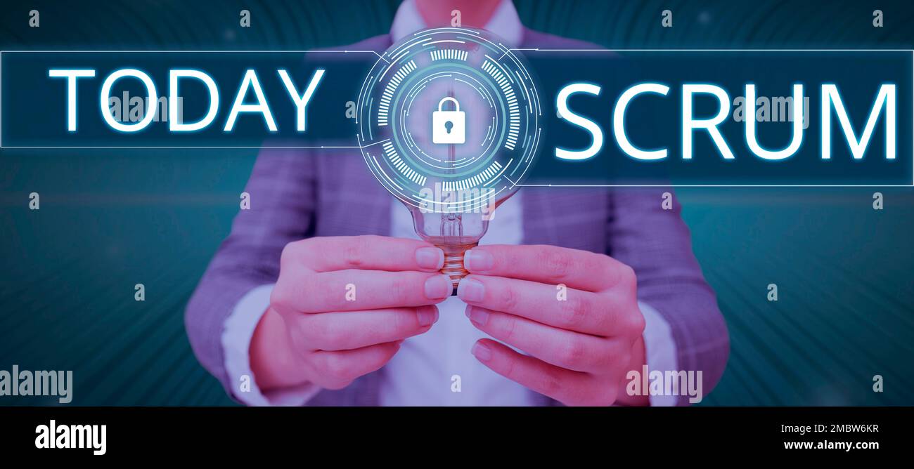 Hand writing sign Scrum. Business concept handwriting as distinct from print written characters ...