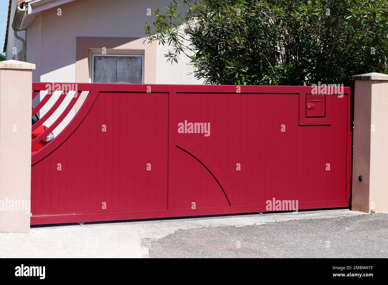 red entrance portal design home metal aluminum gate of modern house ...