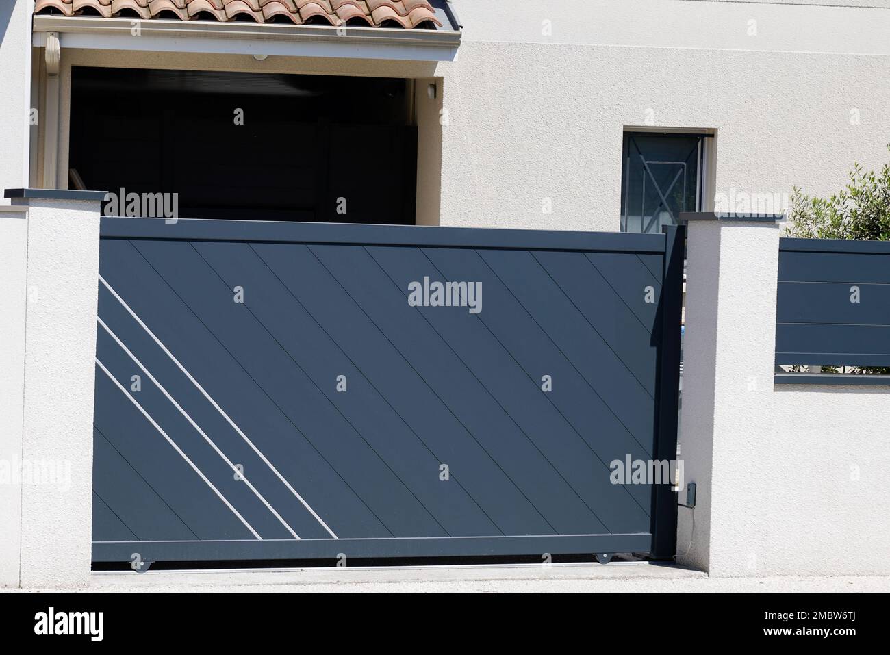 modern gray gate aluminum portal outdoor suburbs house street Stock ...