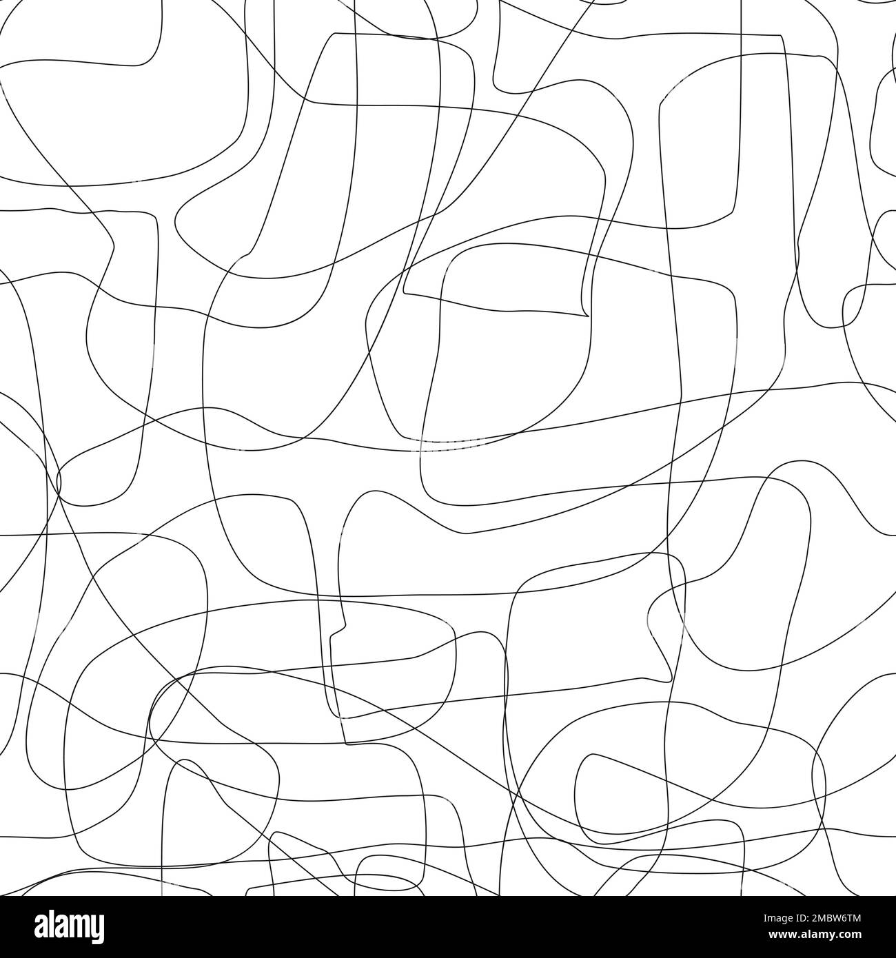 Chaotic artistic seamless pattern. Creative swirls, curved one line ...
