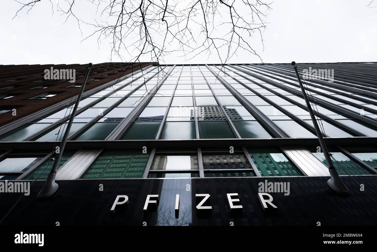 The Pfizer name is displayed at the company's headquarters, Friday, Feb ...