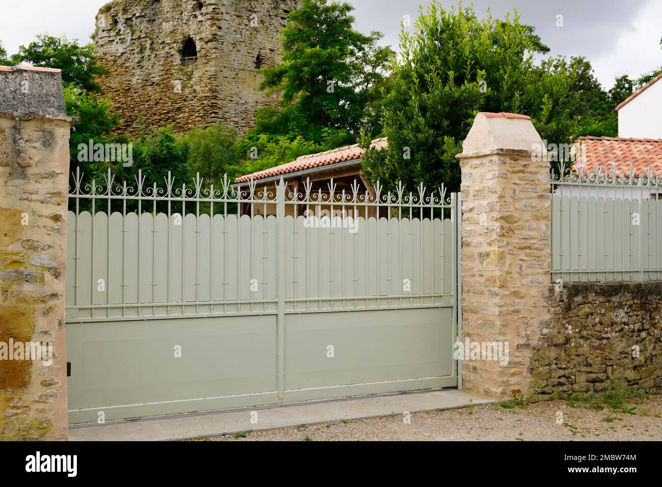 steel green clear metal gate in street view of fence on modern house ...