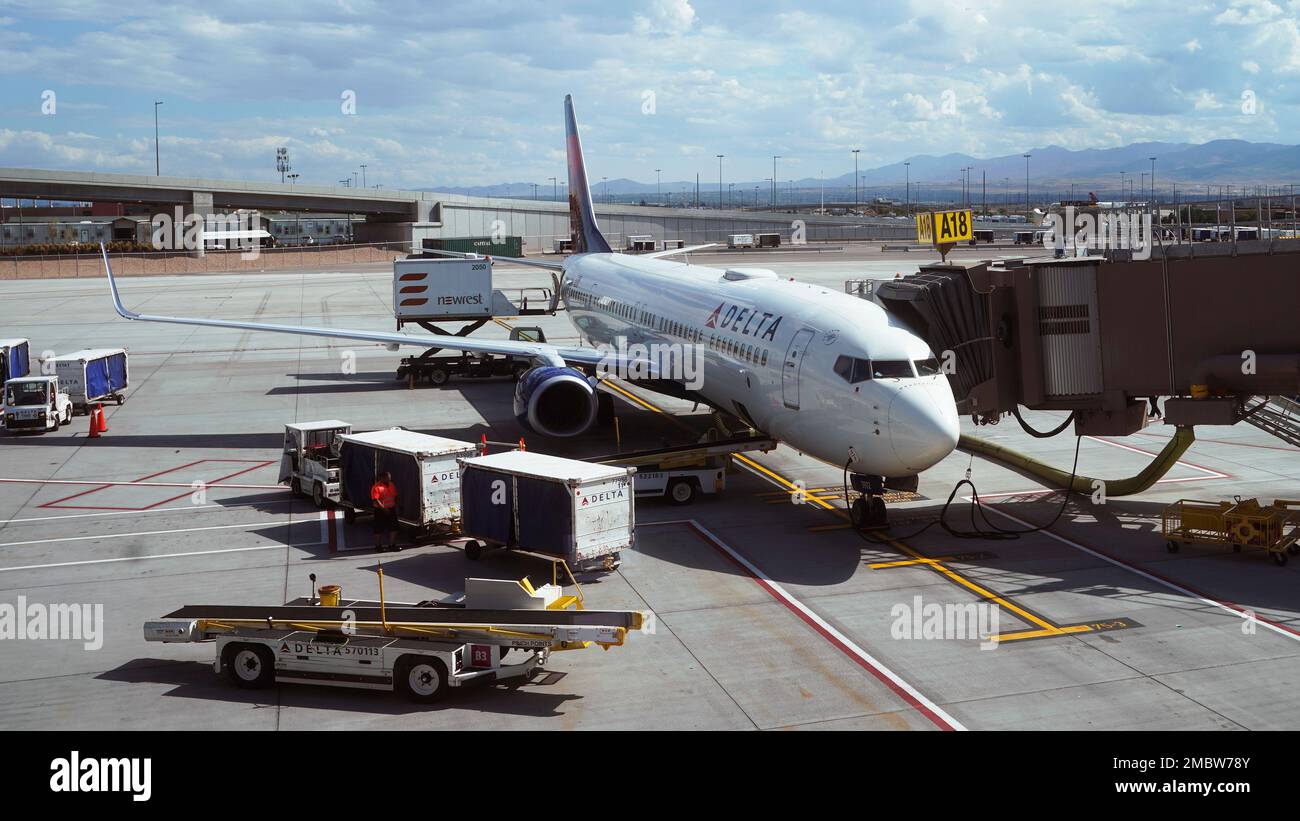 A Delta plane is shown at a gate at Salt Lake City International ...