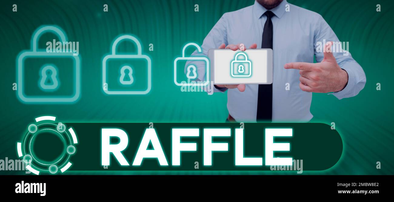 Hand writing sign Raffle. Conceptual photo means of raising money by ...