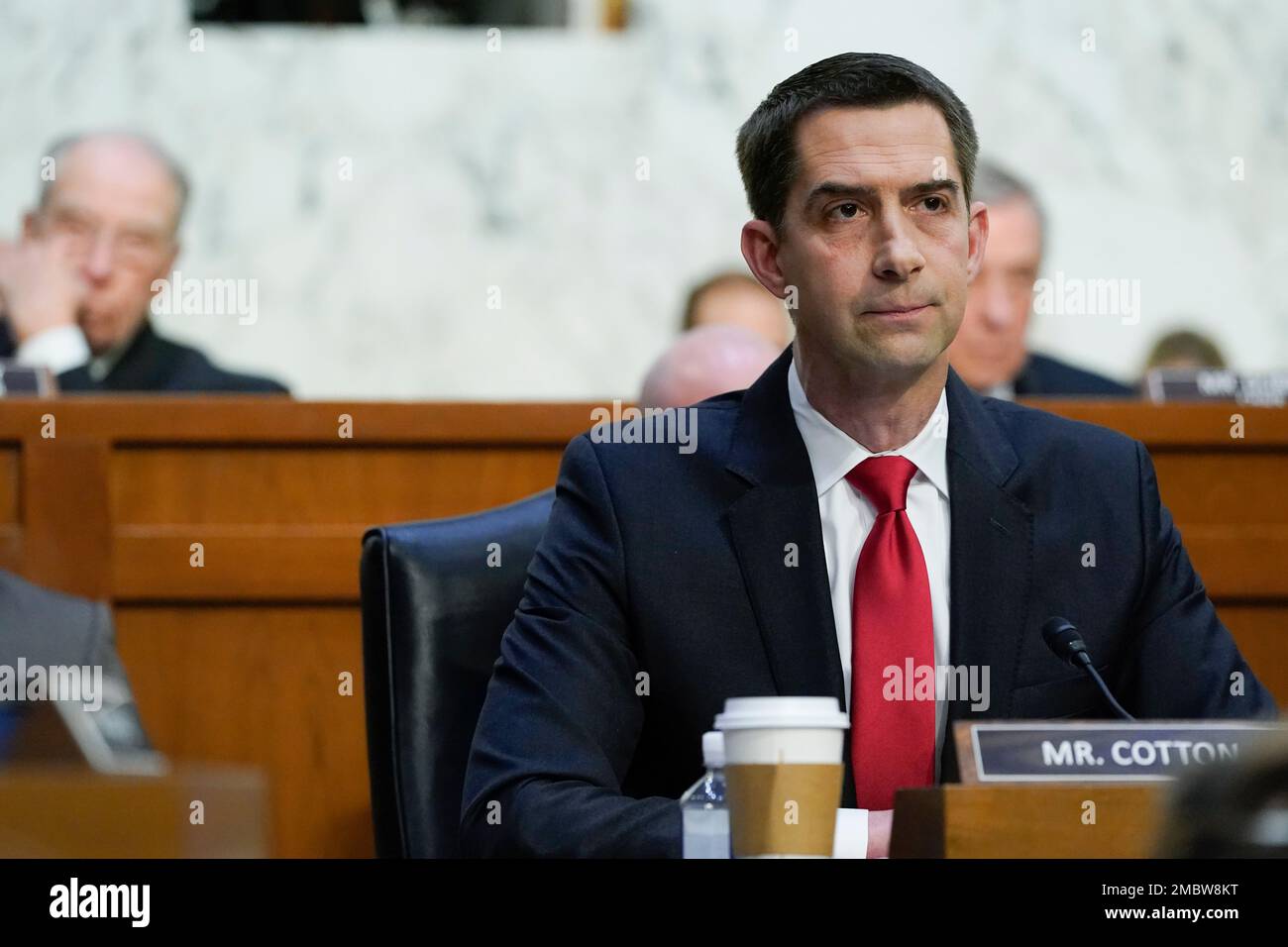Sen. Tom Cotton, R-Ark., listens during a confirmation hearing for ...