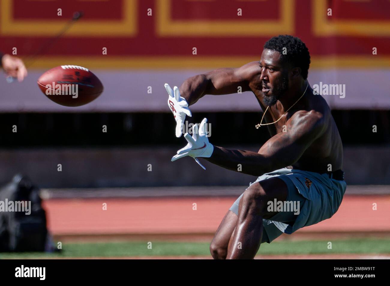Defensive back Greg Johnson catches the ball during Southern California ...