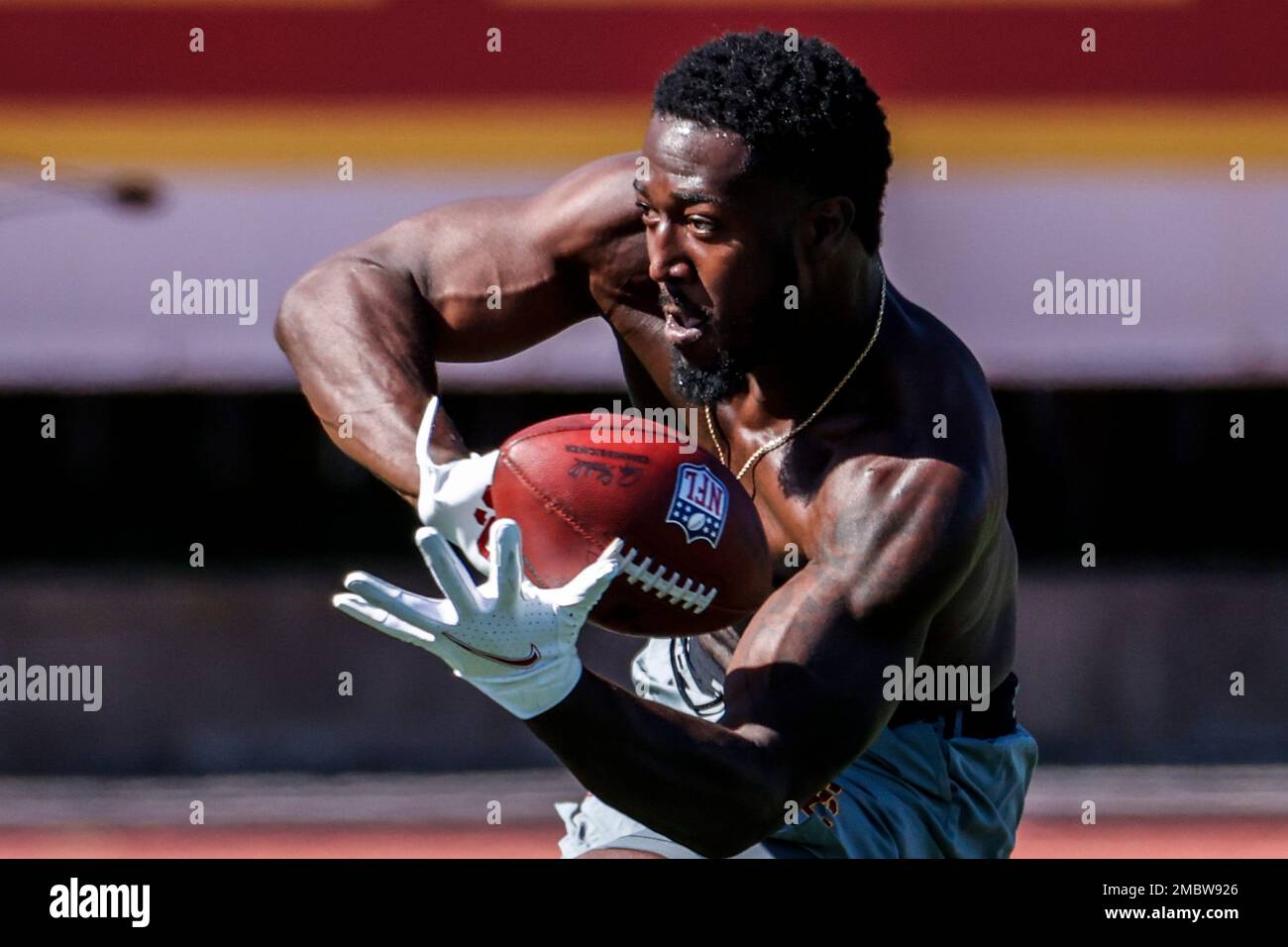 Defensive back Greg Johnson catches the ball during Southern California ...