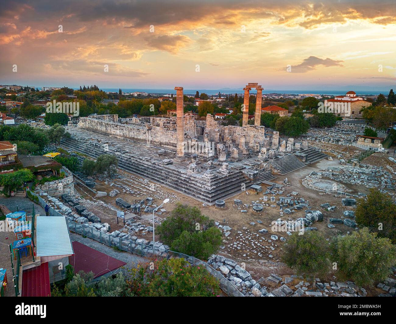 Drone view over Temple of Apollo in Didyma Ancient City at sunrise in ...