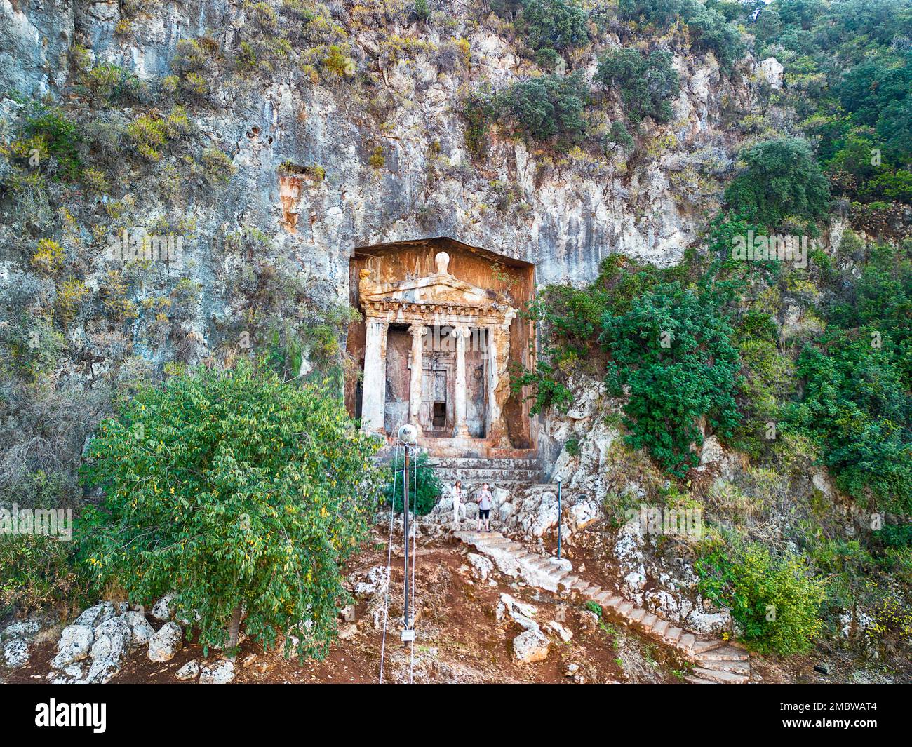 Drone view over Amyntas Rock Tombs at ancient Telmessos, in Lycia. Now ...