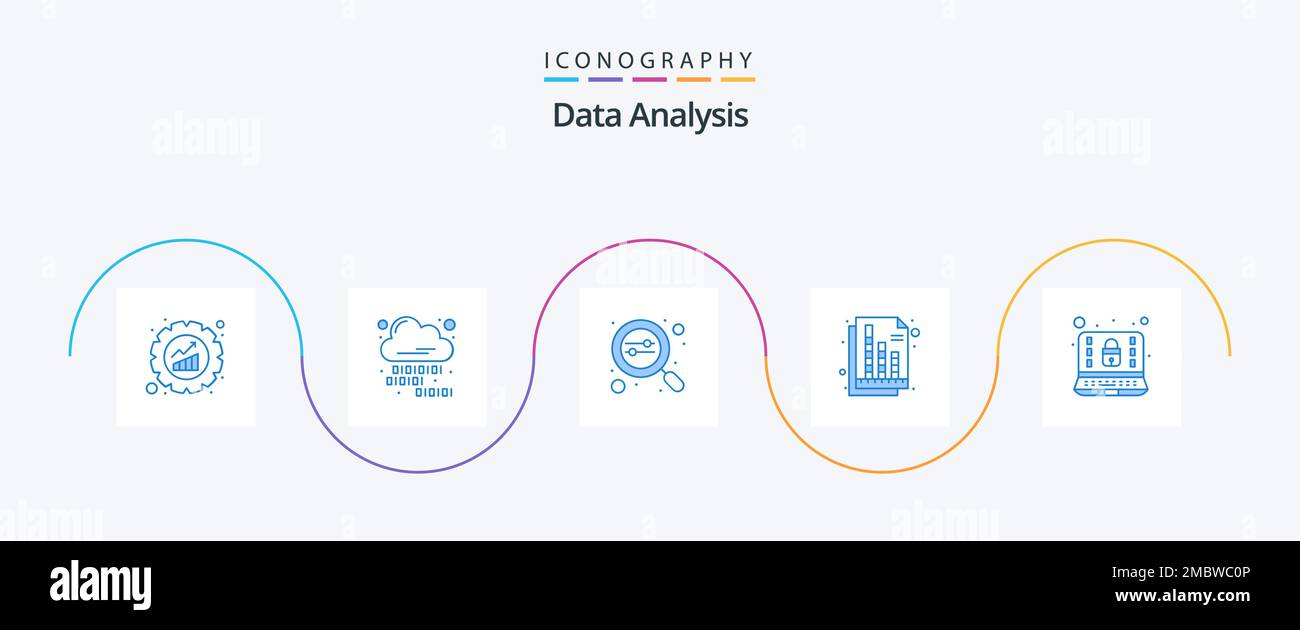 Data Analysis Blue 5 Icon Pack Including computer. digital. search. database. web Stock Vector ...
