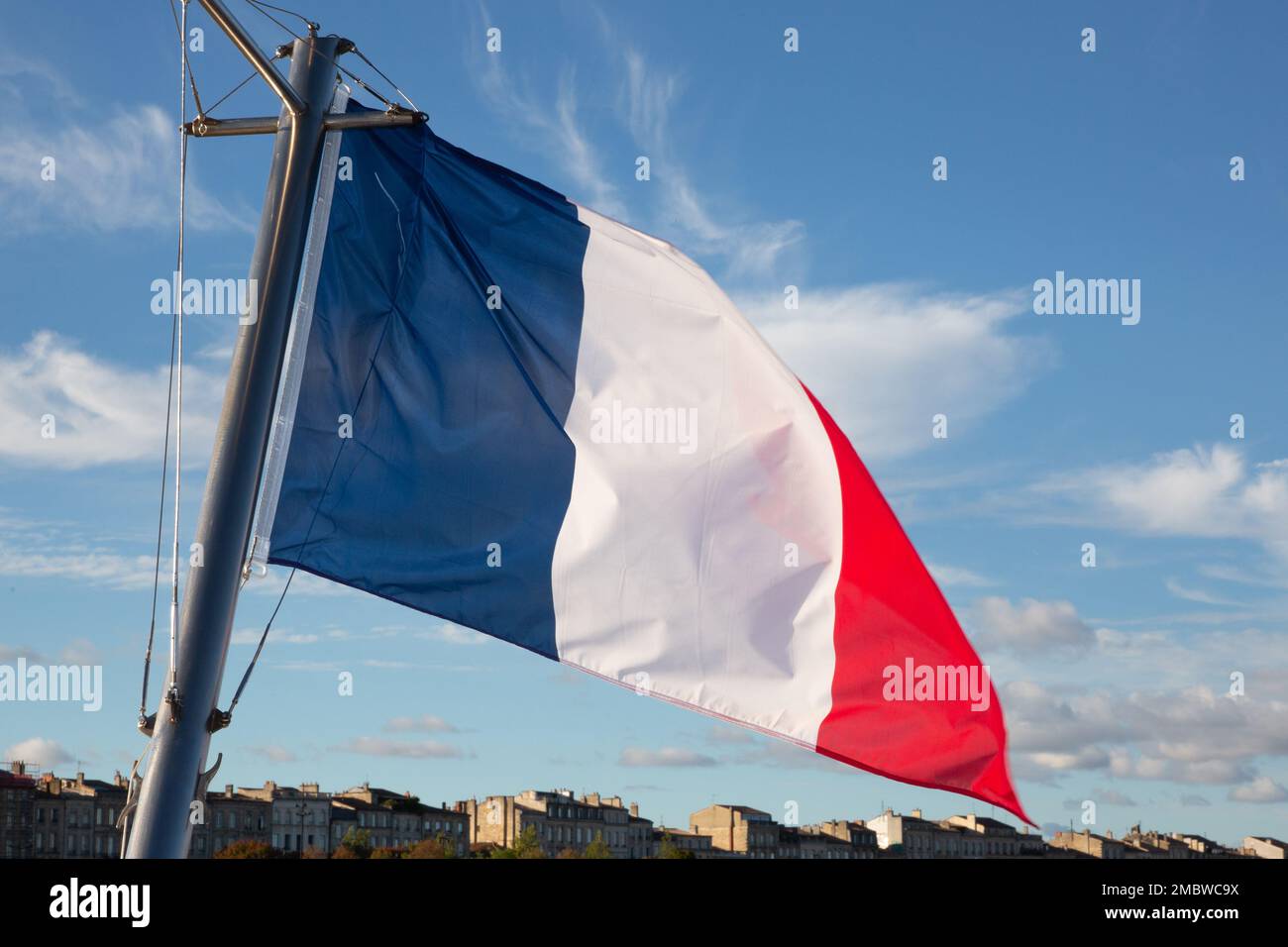 france flag french wave over cloud blue sky waving on boat mat Stock ...