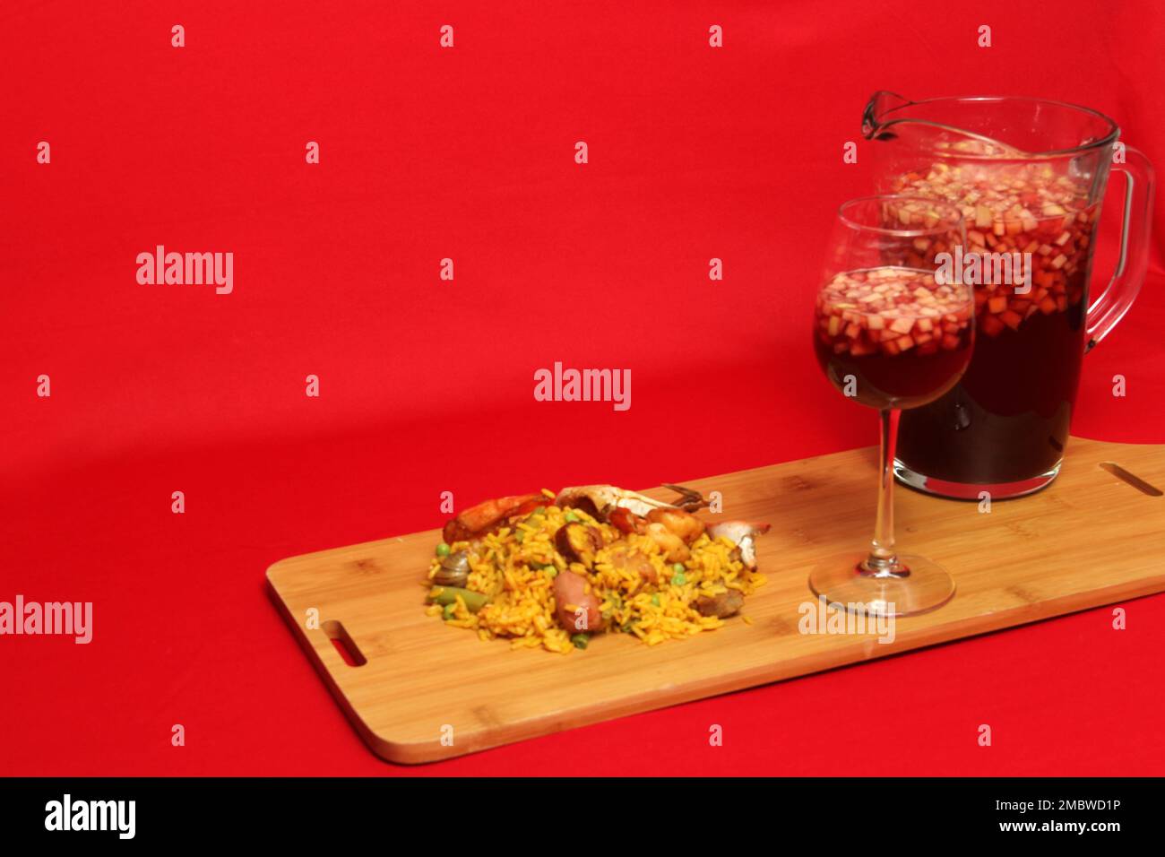 Paella rice with seafood traditional dish from Valencia Spain served on ...