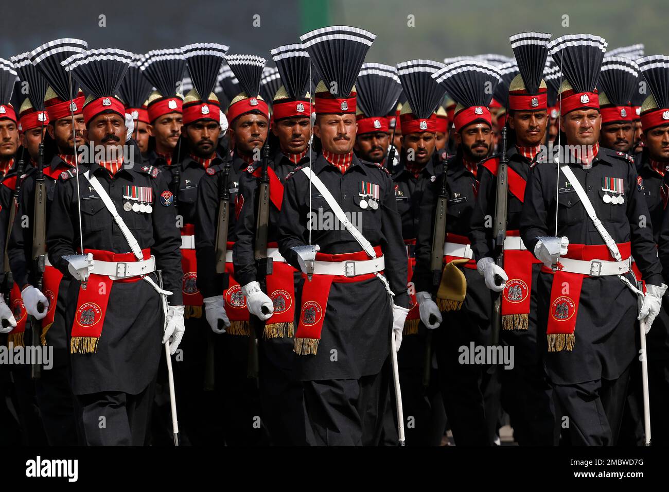 Pakistani paramilitary troops march during a military parade to mark ...