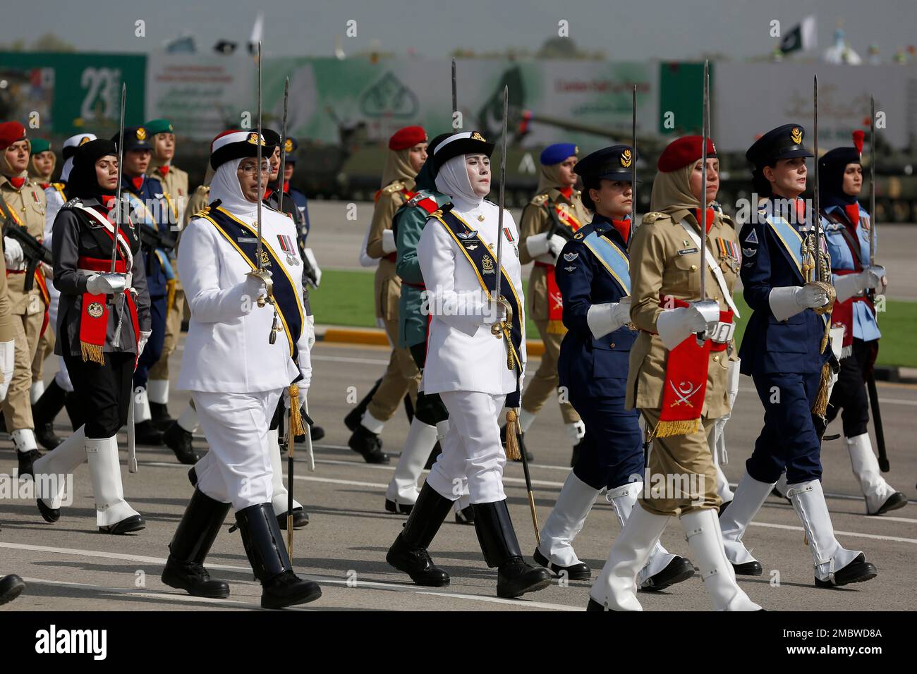 Pakistani military female soldiers march during a military parade to ...