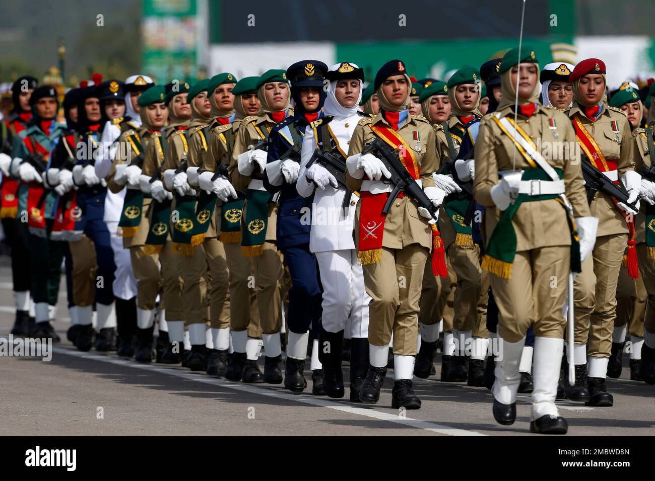 Pakistani military female soldiers march during a military parade to ...