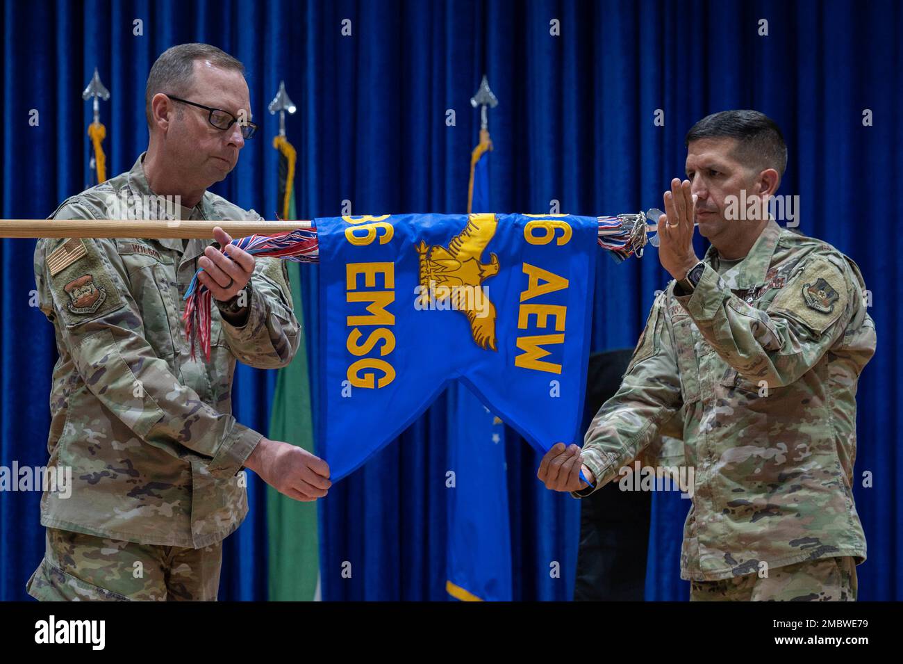 U.S. Air Force Col. John Gustafson, right, outgoing commander, 386th ...