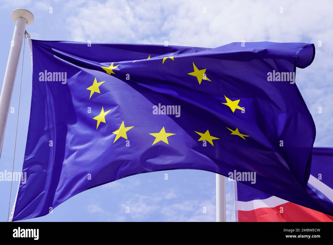 europe flag of European Union EU in blue sky in mat Stock Photo - Alamy