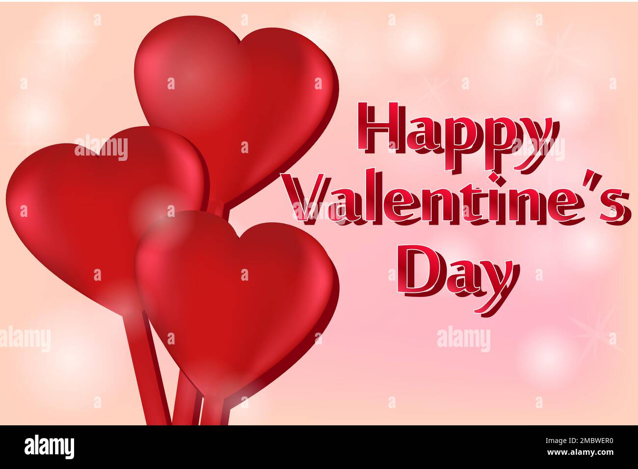 Three red hearts on a stick and an inscription Happy Valentine's Day ...