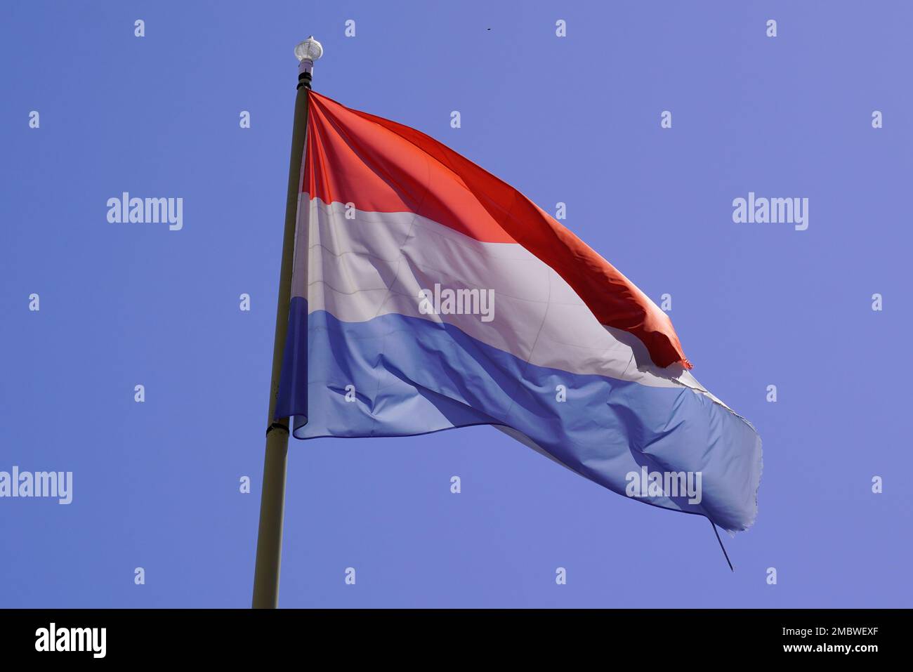 Netherlands flag National dutch holland red blue white colors in sky ...