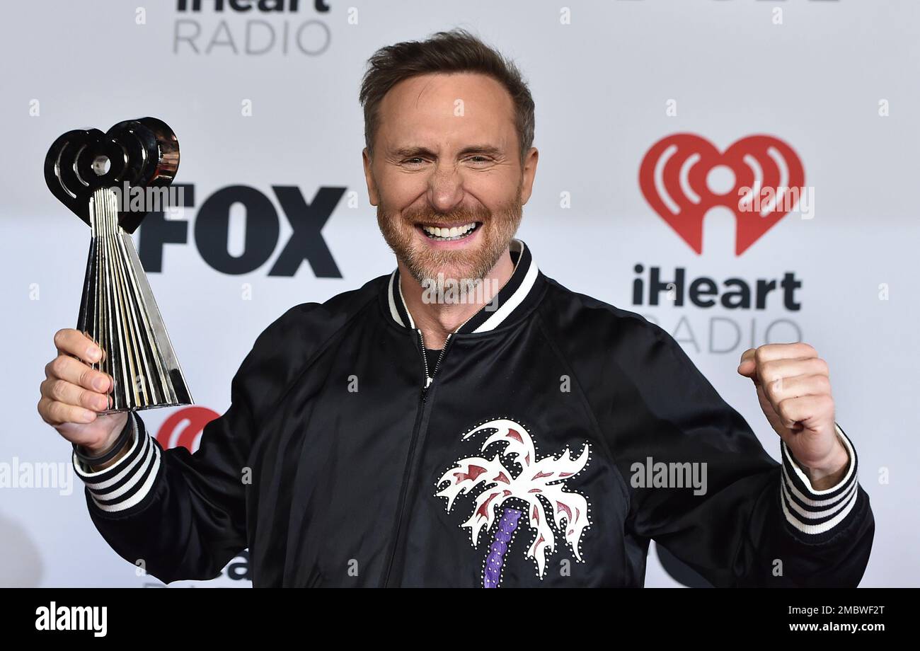 David Guetta poses in the press room with the award for dance artist of ...